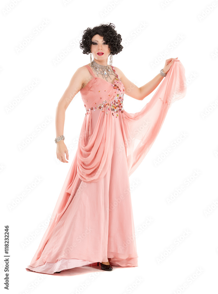 Portrait Drag Queen in Pink Evening Dress Performing Stock Photo ...