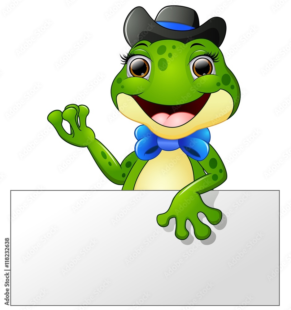 Happy frog cartoon holding blank sign Stock Vector | Adobe Stock