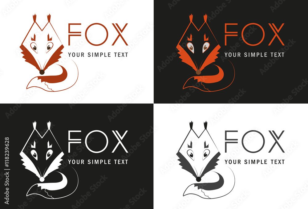 Fox logo. black and white and color icons of fox Stock Vector | Adobe Stock