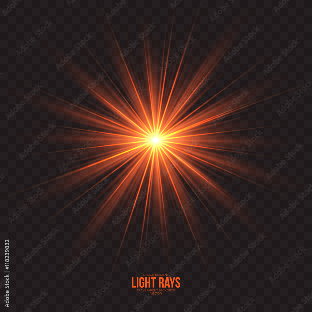 Abstract gleaming light rays vector background. Warm glint glowing ...