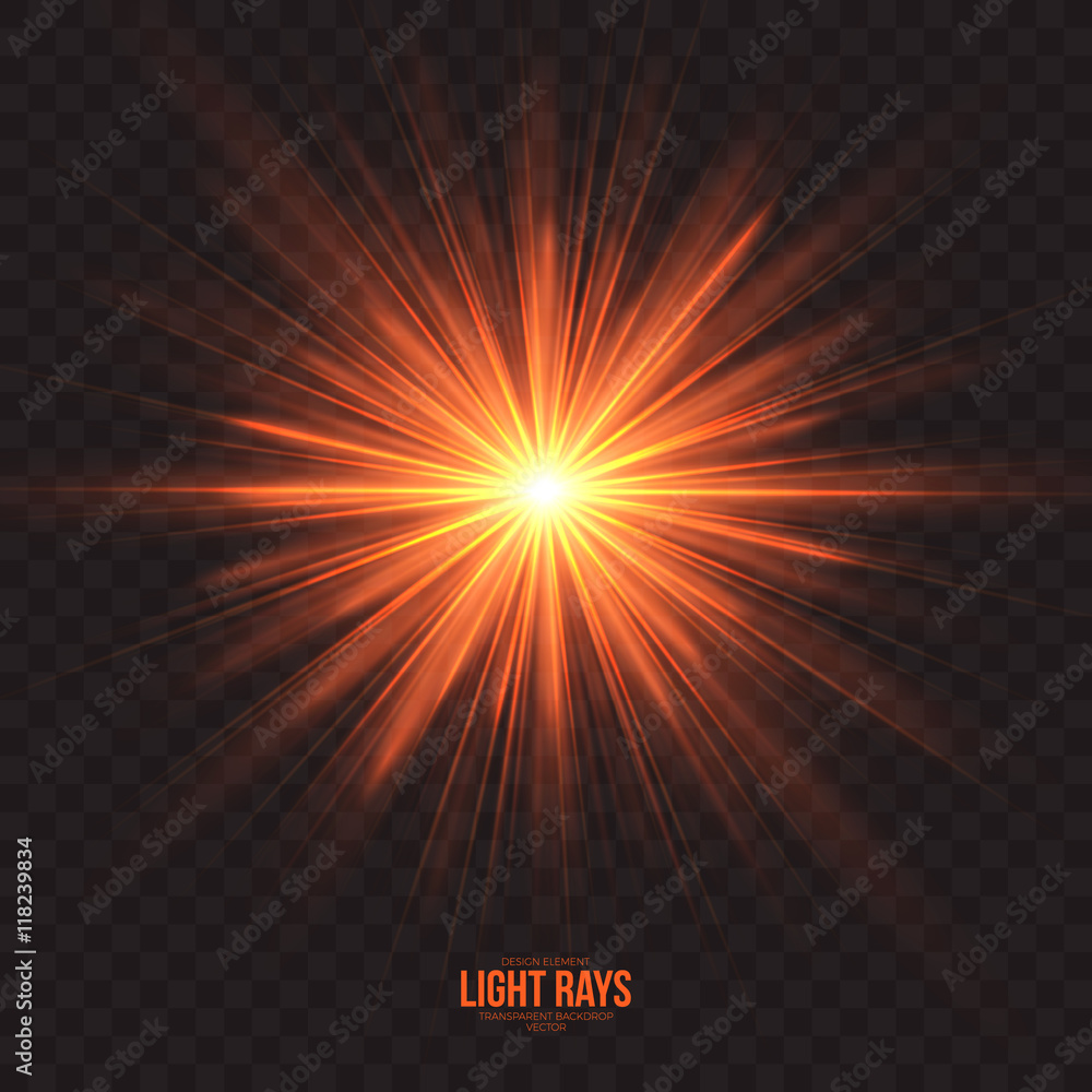 Abstract gleaming light rays vector background. Warm glint glowing ...