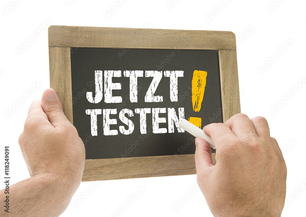 Hand schreibt Jetzt Testen! auf Kreidetafel Stock Photo | Adobe Stock