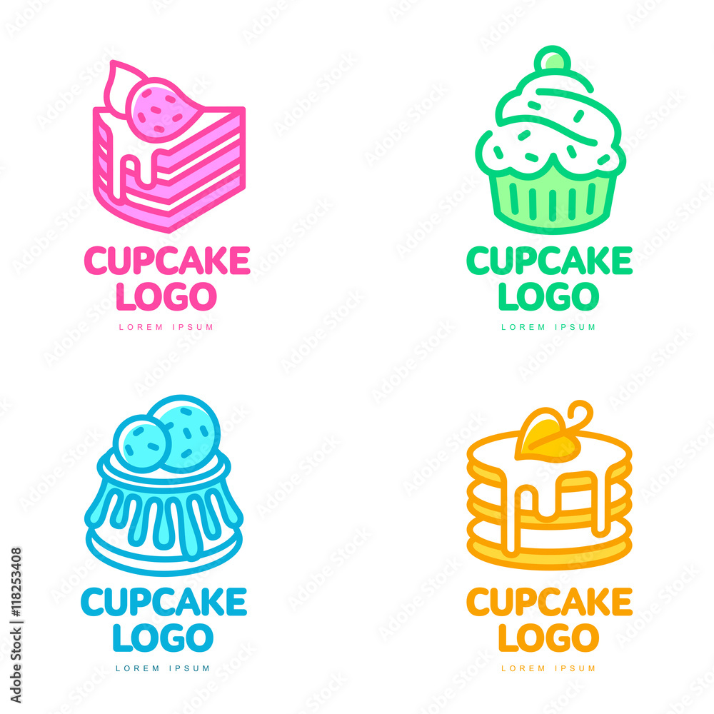 Set of cupcake logos, vector illustration isolated on white background ...