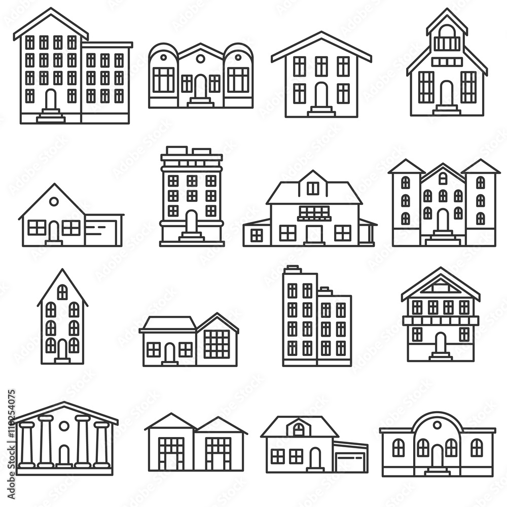 building set thin line design. buildings of various shapes Stock Vector ...
