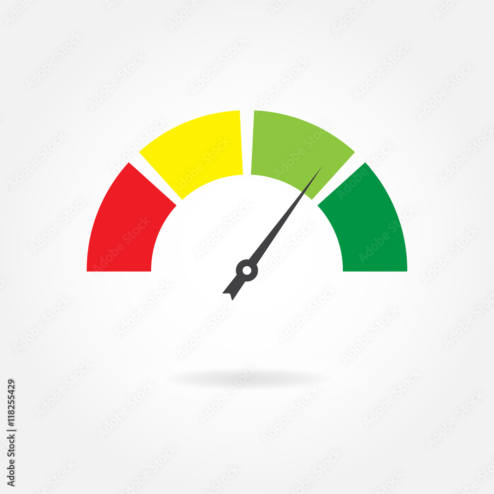 Speedometer or meter icon with arrow. Colorful Infographics gauge ...