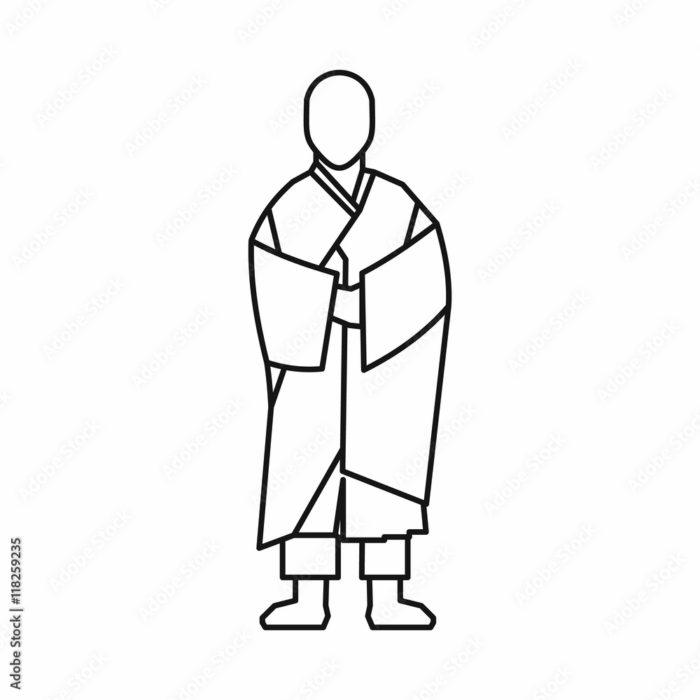 Buddhist monk icon in outline style isolated on white background vector ...