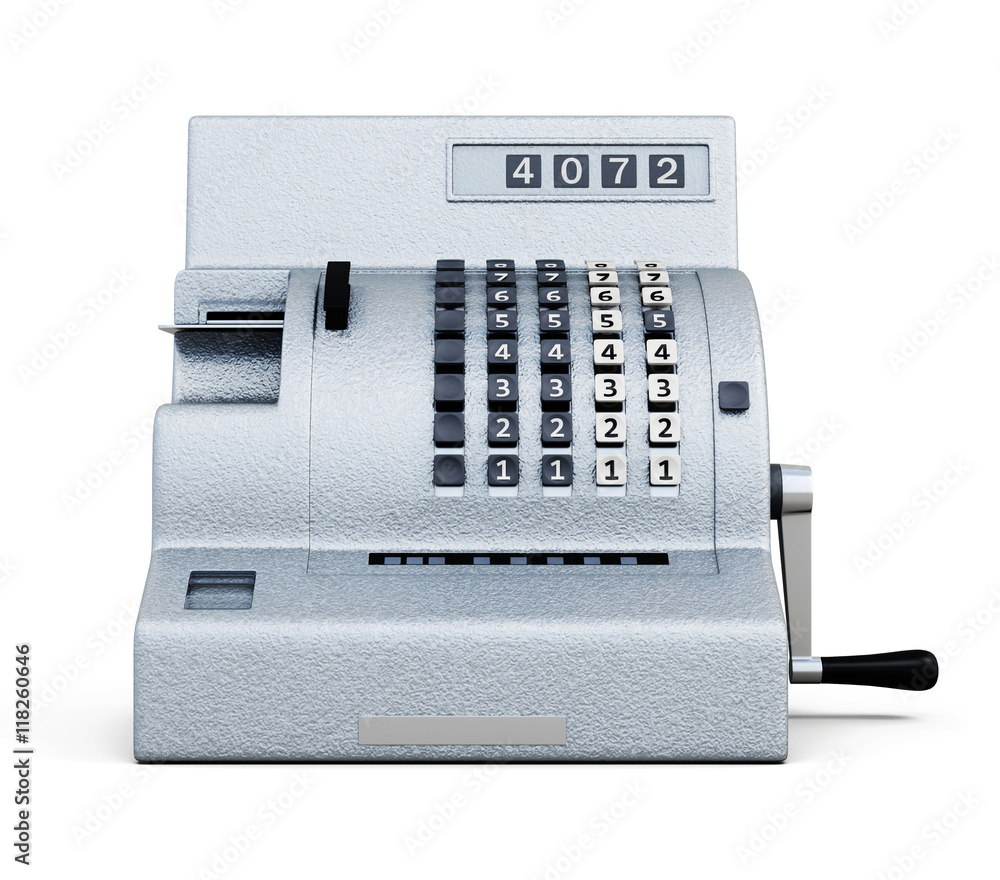 Vintage cash register front view isolated on white background. 3 Stock ...