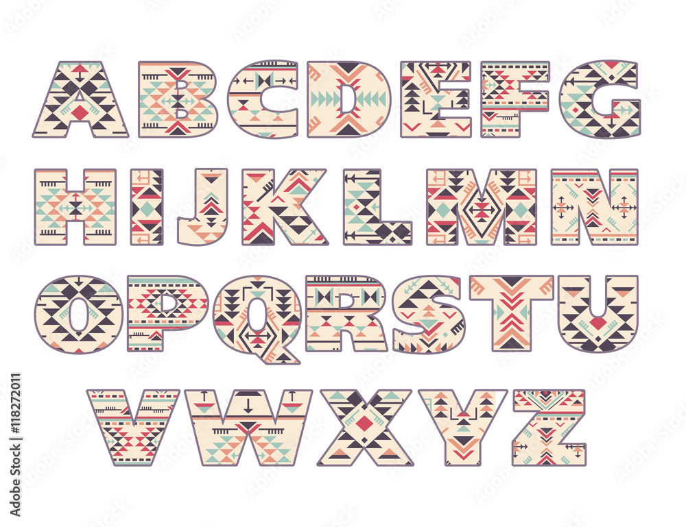 Vector set of ornate capital letters with abstract ethnic patterns ...