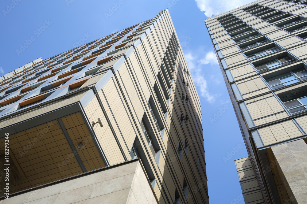 The distance between the two facades of modern high-rise buildings ...