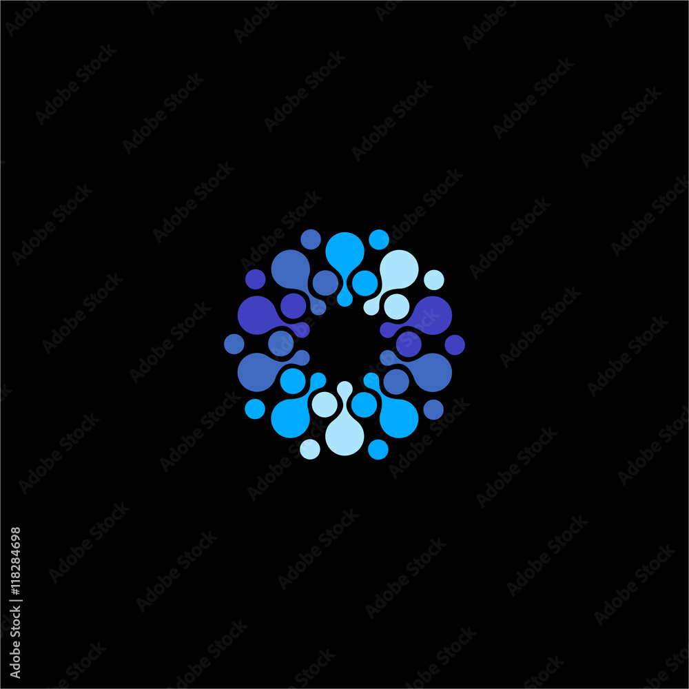 Isolated abstract blue color flower vector logo. Round shape molecular ...