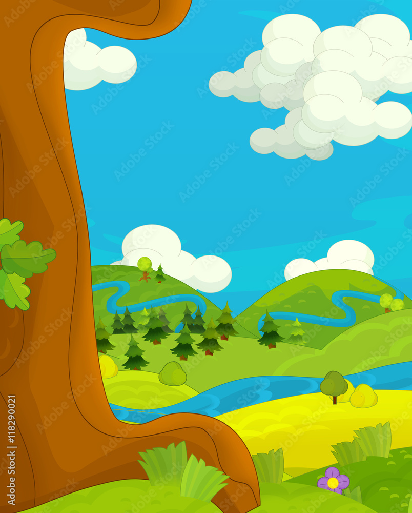 Cartoon happy and funny nature scene - empty stage for different usage ...