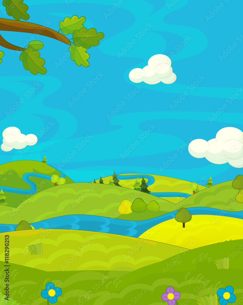 Cartoon happy and funny nature scene - empty stage for different usage ...