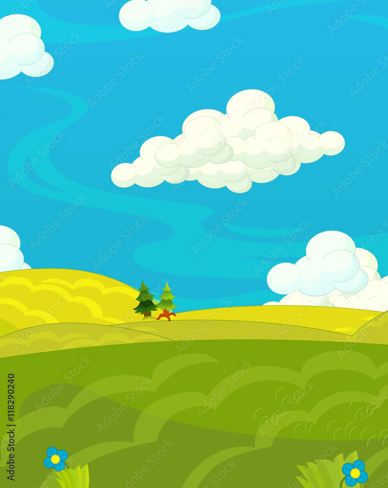 Cartoon happy and funny nature scene - empty stage for different usage ...