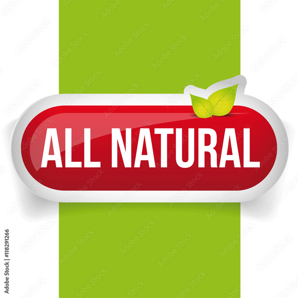 All Natural button vector with leaves vector de Stock | Adobe Stock