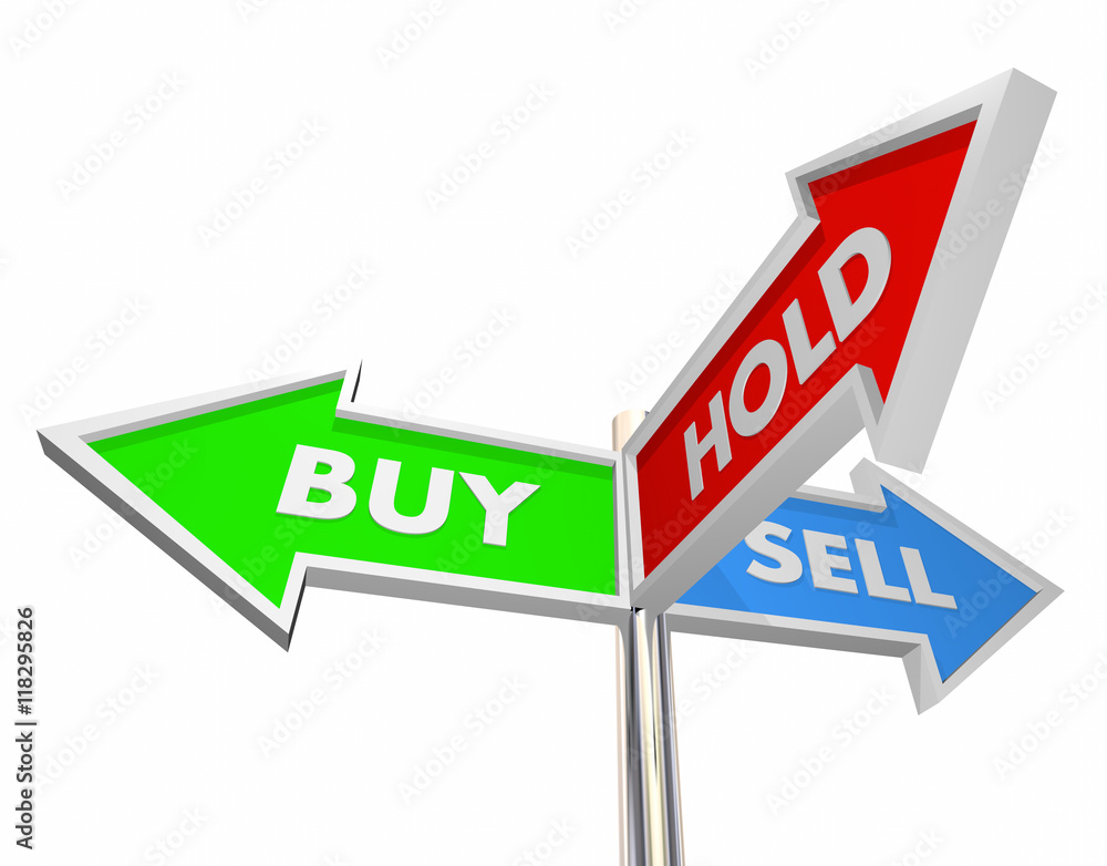 Ilustração do Stock: Buy Sell Hold Stocks Investment Decision Signs 3d ...