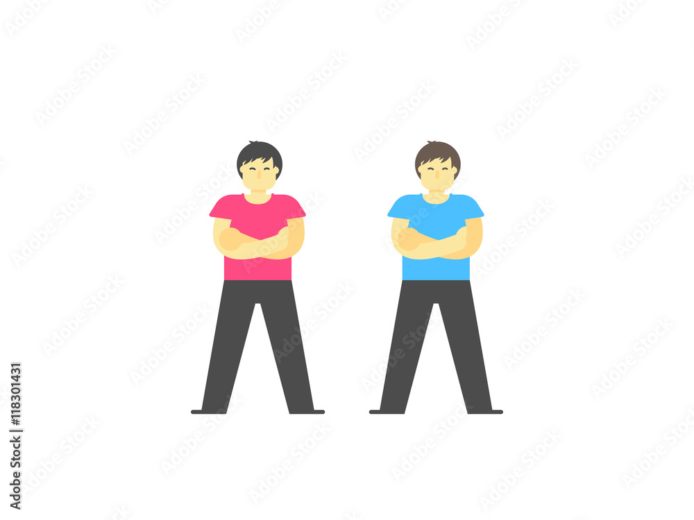 Happy standing man with folded arms. Confident pose. Cartoon flat style ...