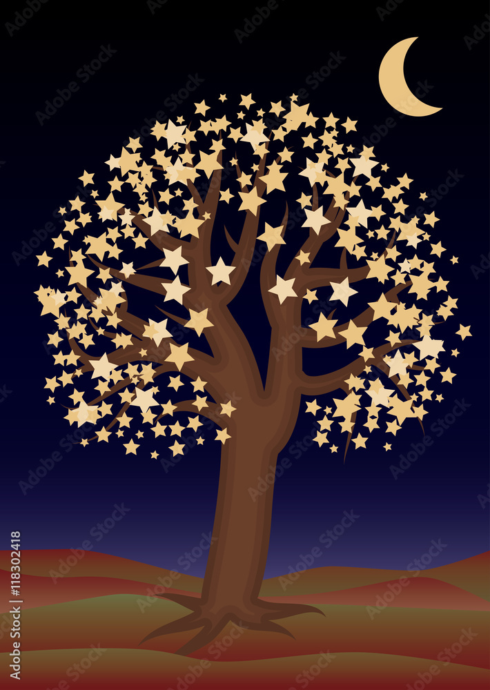 Star night tree, vector illustration Stock Vector | Adobe Stock