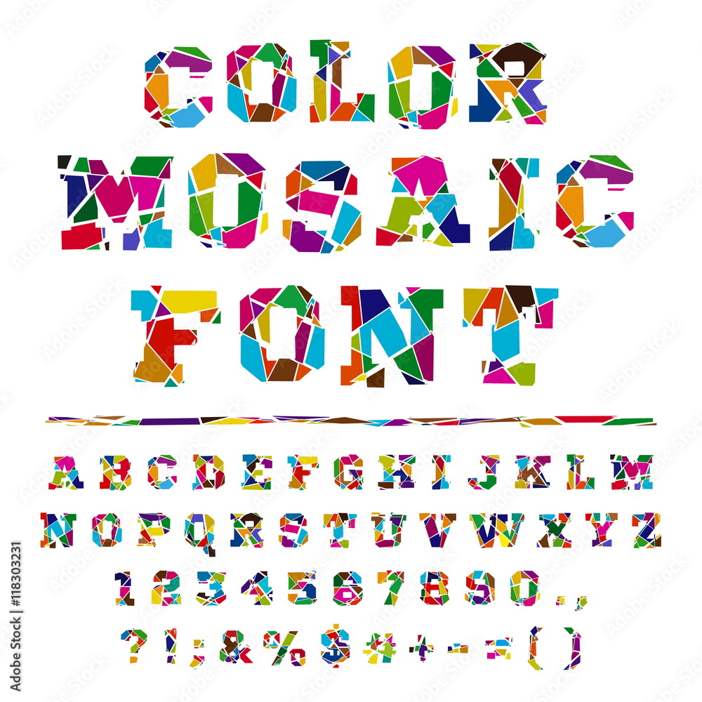 Broken colored font on a light background. Colored font from the broken ...