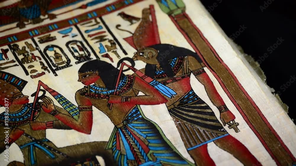 Egyptian papyrus with pharaohs and hieroglyphics representation of ...