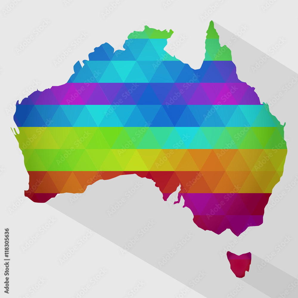 Map of Australia with colored geometric shapes, triangles, forming the ...