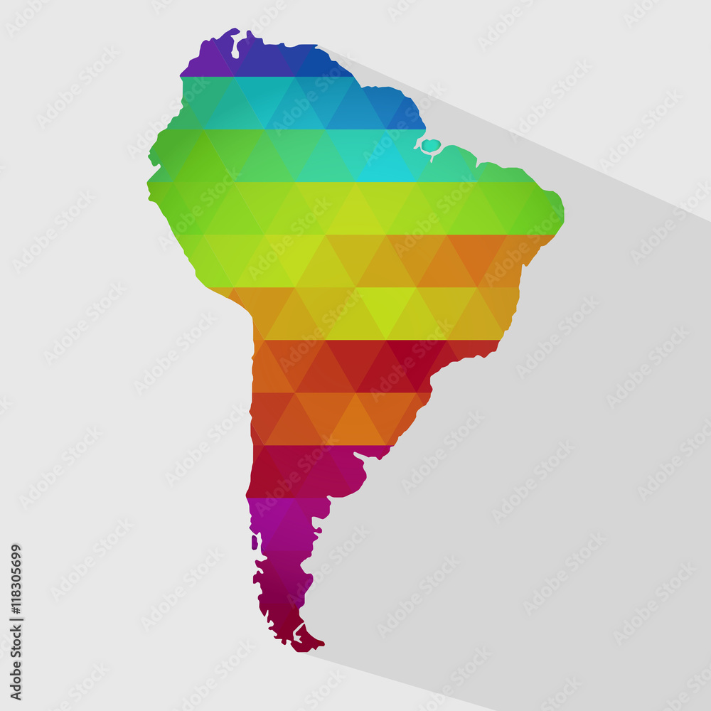 Map of South America with colored geometric shapes, triangles, forming ...
