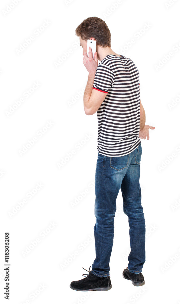 back view of business man talking on mobile phone. rear view people ...