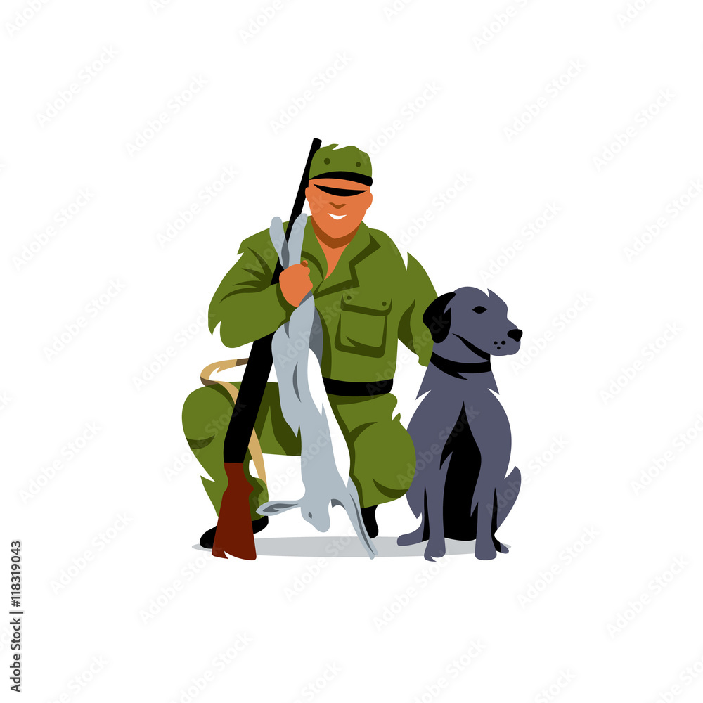 Vector Hunting. Hunter with prey. Cartoon Illustration. Stock Vector ...