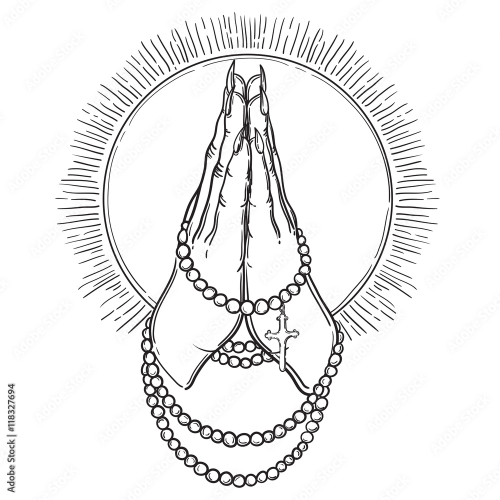 Line Drawing of Praying Hands Stock Vector | Adobe Stock