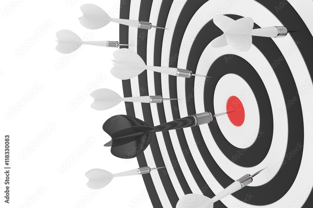 Darts board with red center on white background. 3D rendering. Stock ...