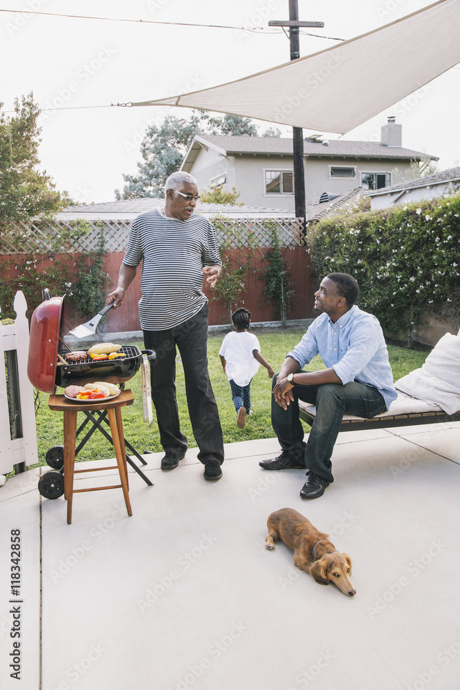 African American father and son talking at barbecue Stock Photo | Adobe ...