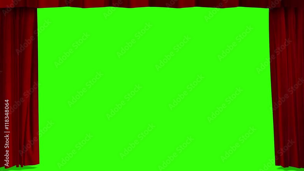 open red curtain movement background, with chroma key green screen ...