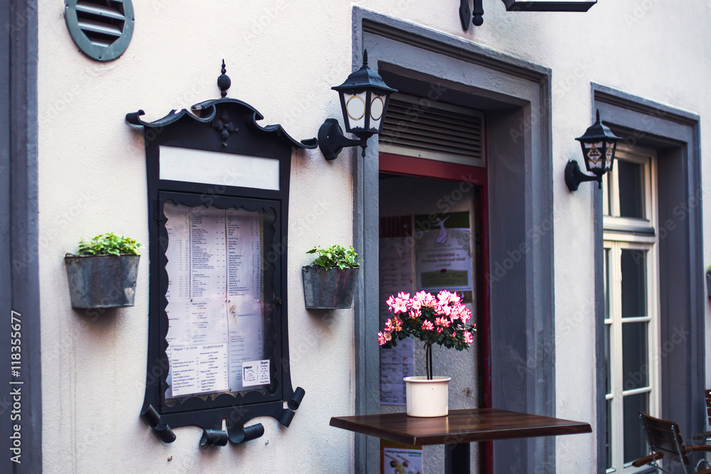 Frontface of cafe in Europe with menu Stock Photo | Adobe Stock