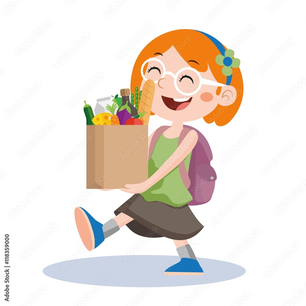 Kids Grocery Shopping Clipart