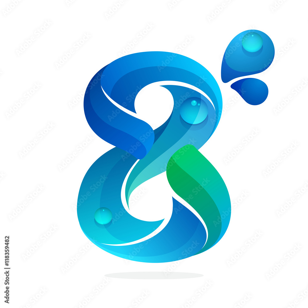 Number eight logo with water waves and drops. Stock Vector | Adobe Stock