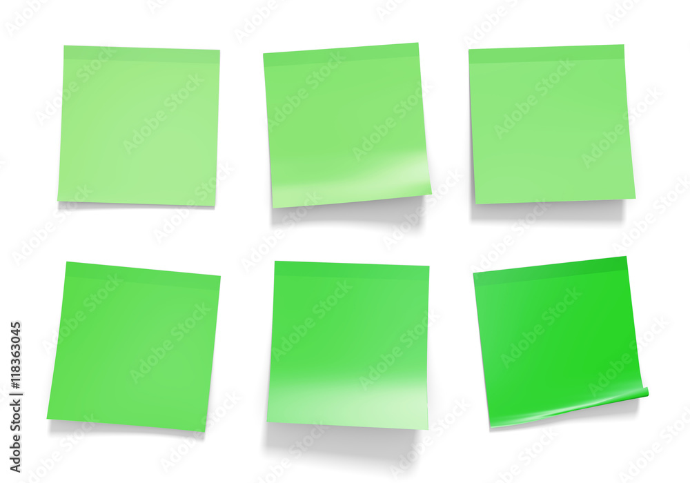 Set of green office sticky notes for reminders and important ...