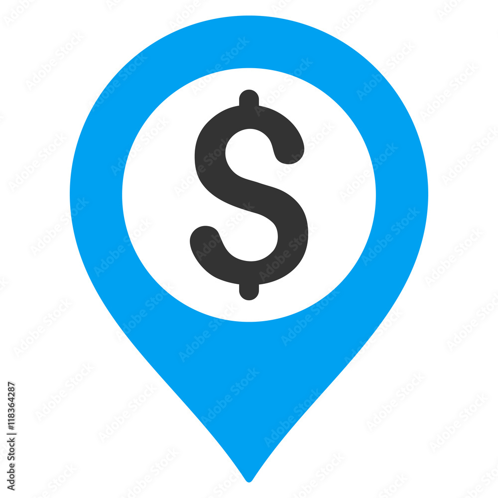 Bank Map Marker icon. Vector style is bicolor flat iconic symbol with ...