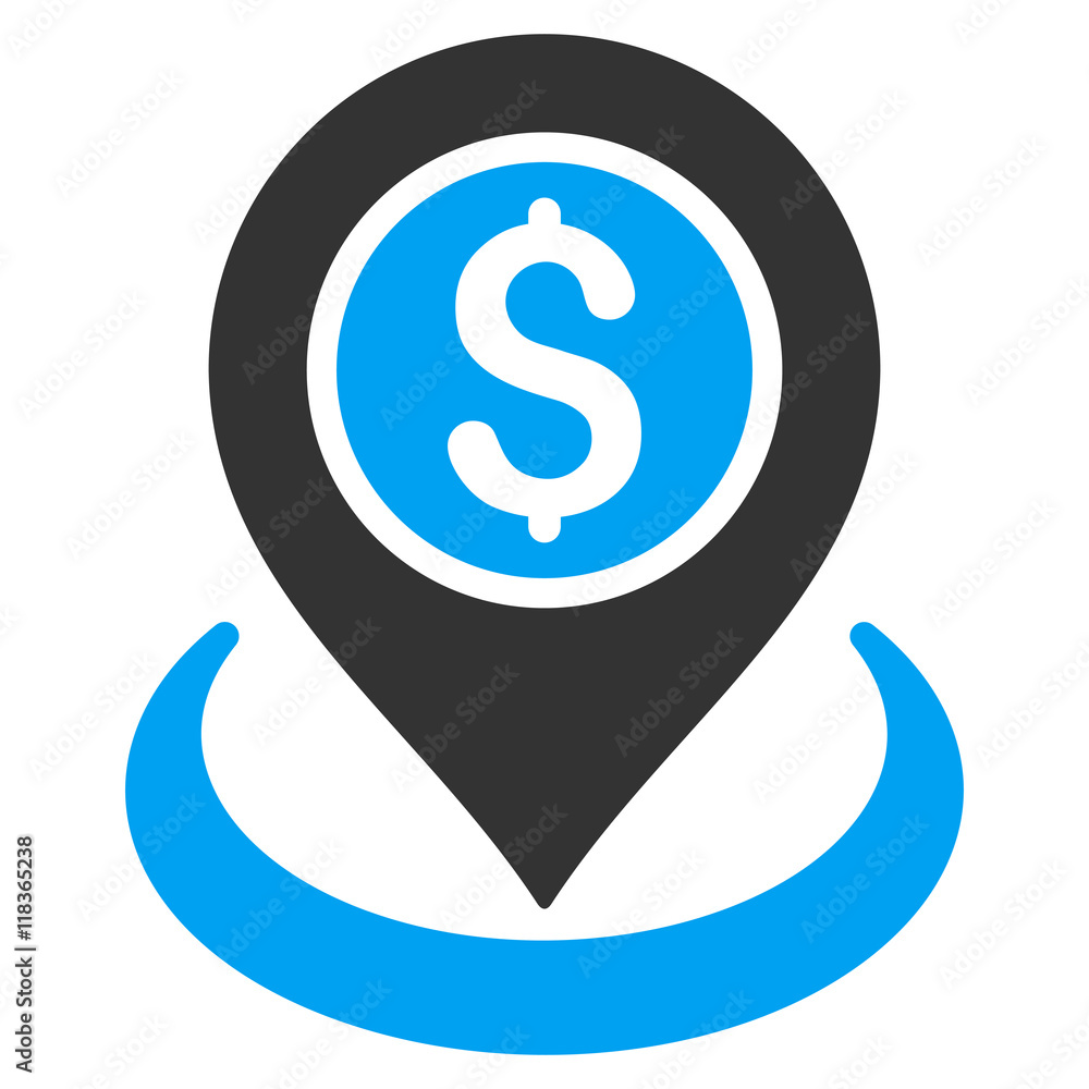 Money Location icon. Vector style is bicolor flat iconic symbol with ...