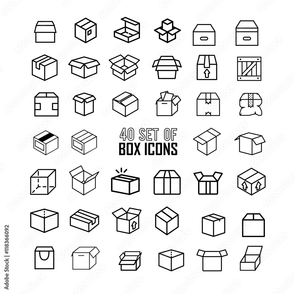 40 Box Icon Set Stock Vector | Adobe Stock