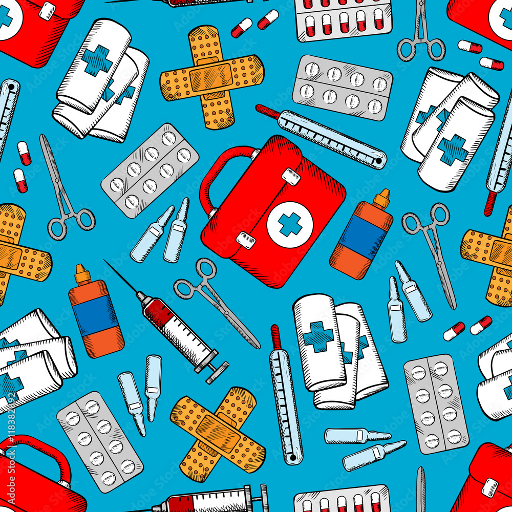 First Aid medications seamless wallpaper Stock Vector | Adobe Stock