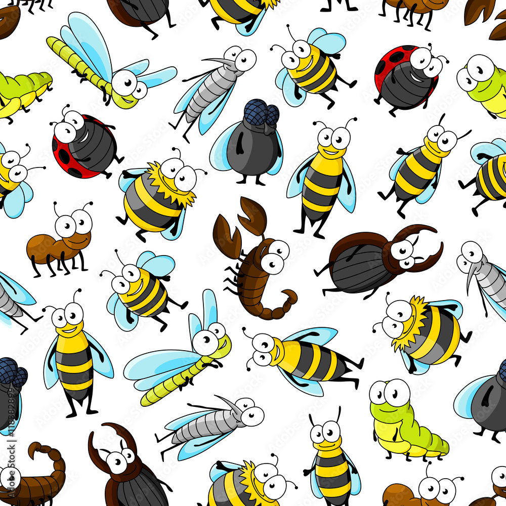 Cartoon cute bugs and insects seamless wallpaper Stock Vector | Adobe Stock