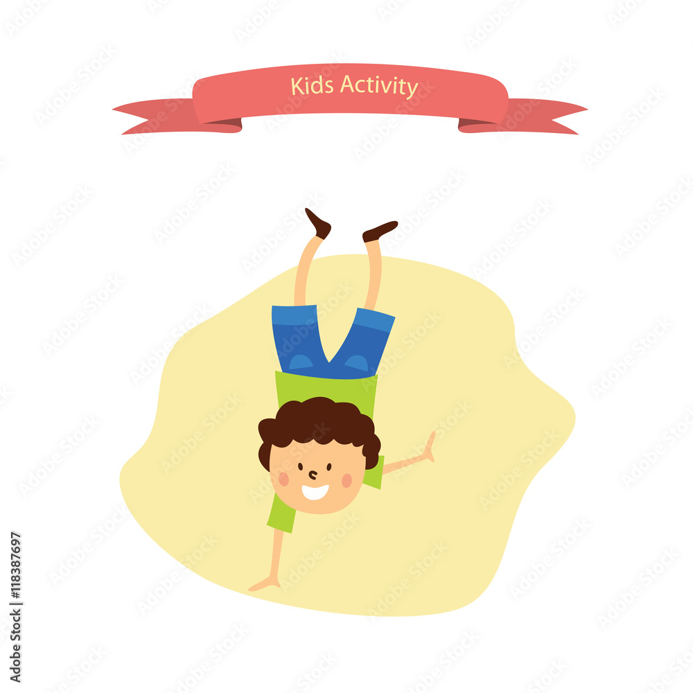 Cartoon boy standing on one hand Stock Vector | Adobe Stock