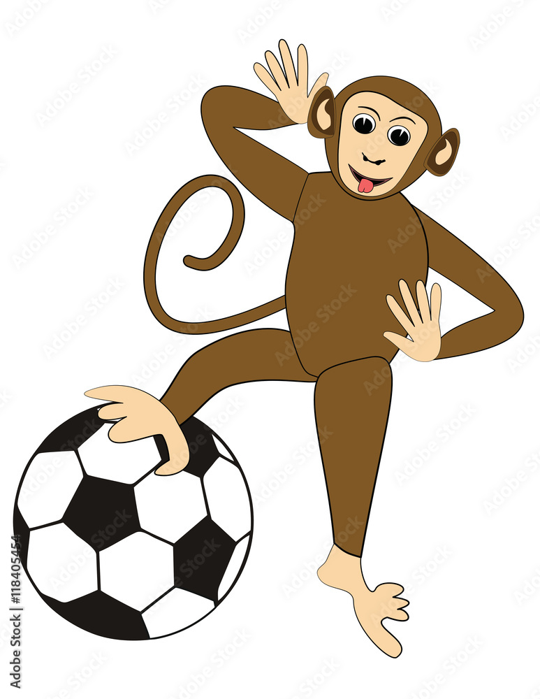 Naughty monkey with a soccer ball, children illustration useful for ...