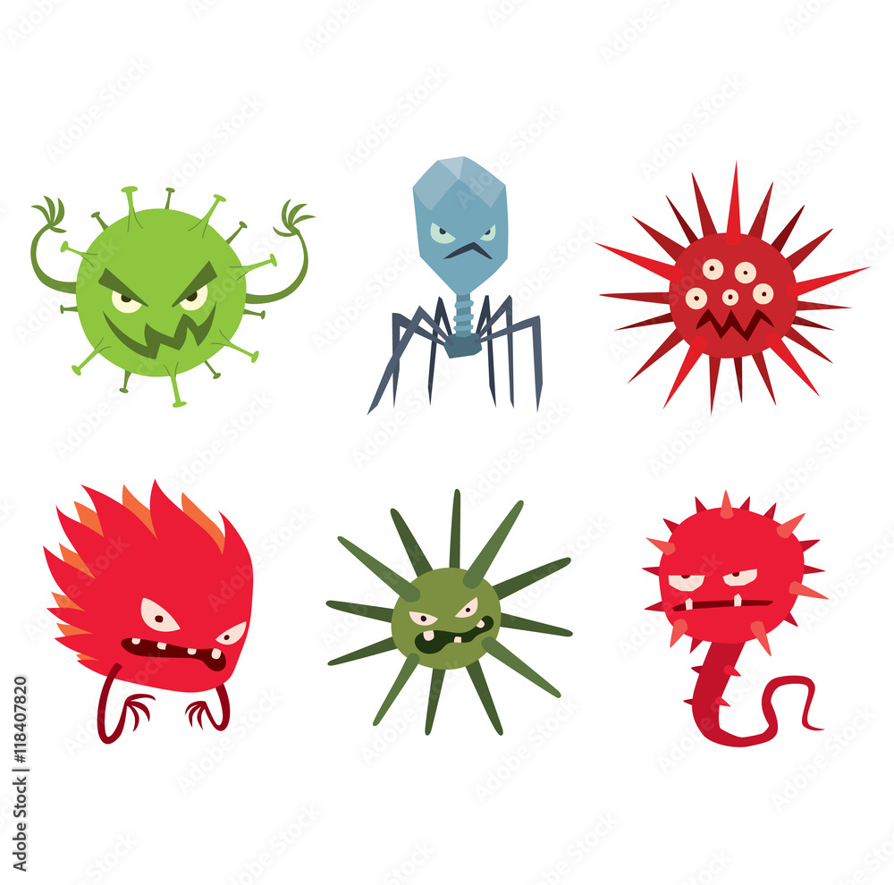 Cartoon viruses characters vector set. Stock Vector | Adobe Stock