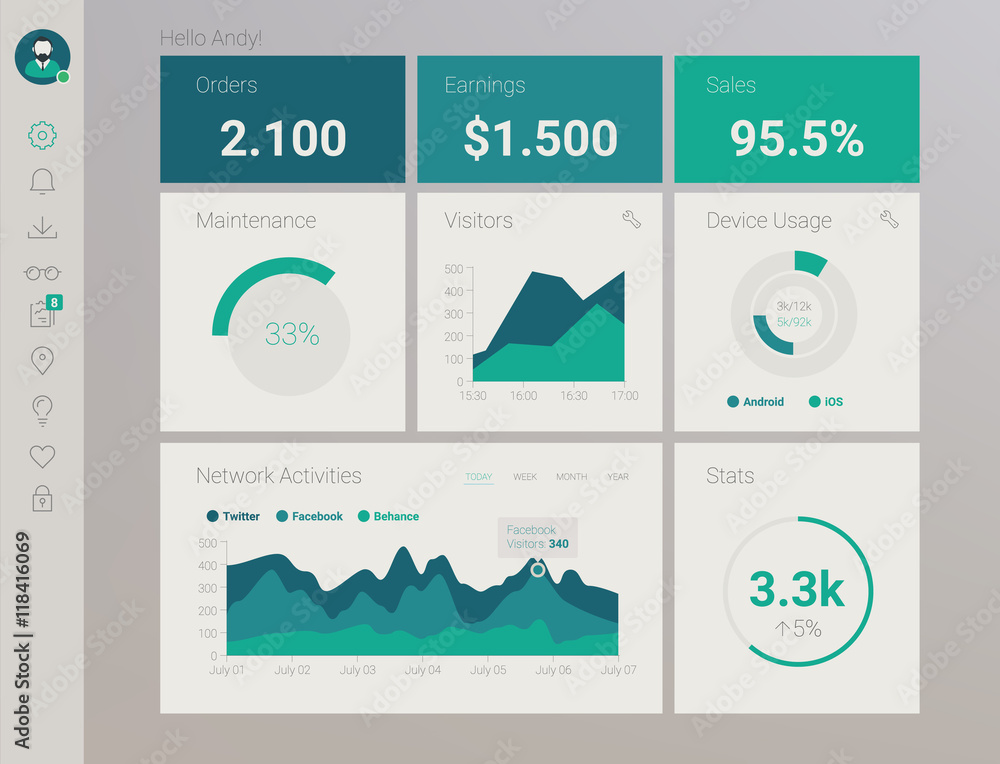 Admin App Dashboard Stock Vector | Adobe Stock