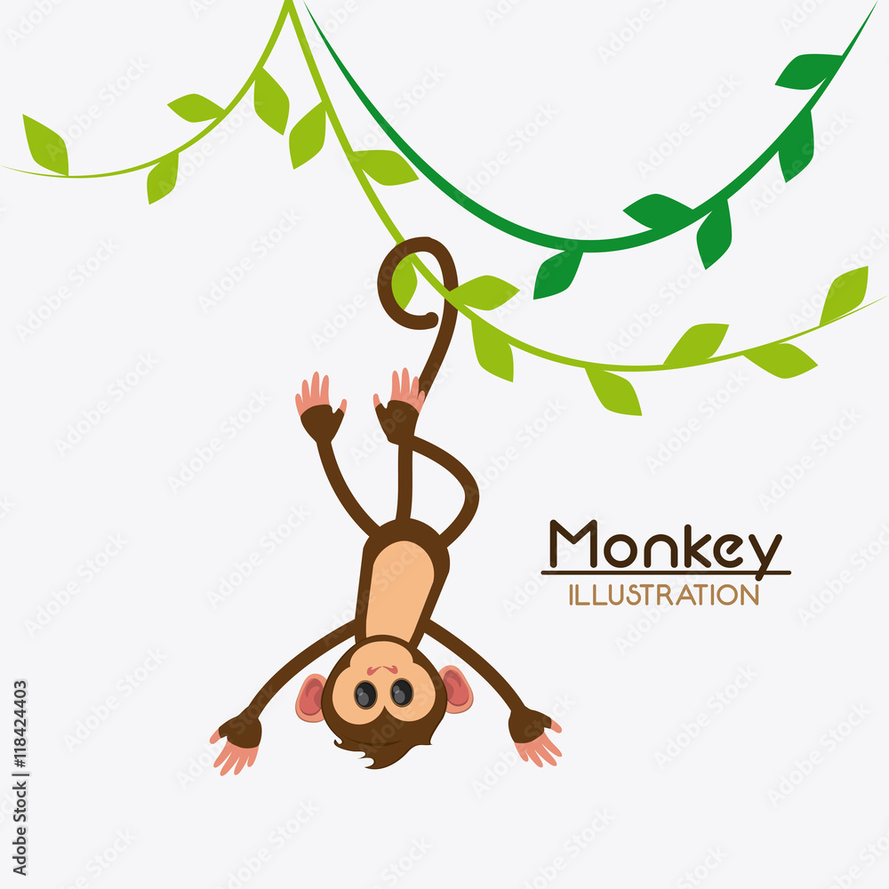 monkey leaves cartoon animal ape icon. Colorful design. Vector ...