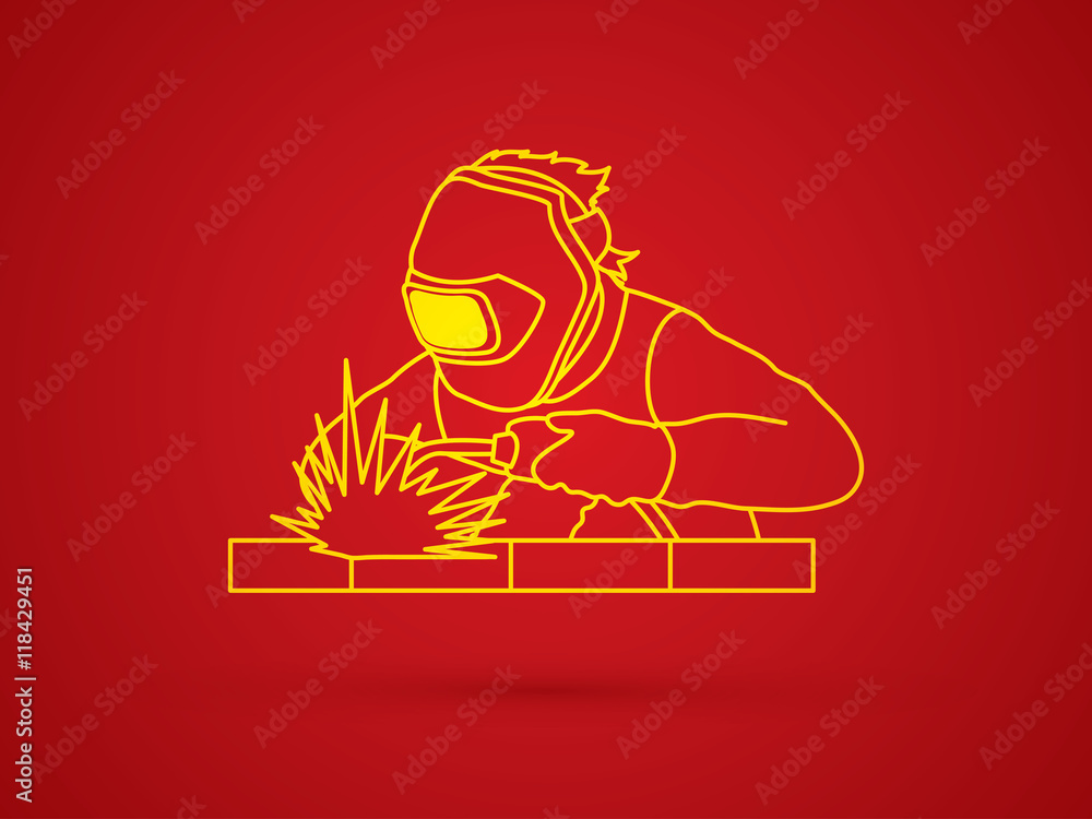 Welder working welding outline graphic vector Stock Vector | Adobe Stock