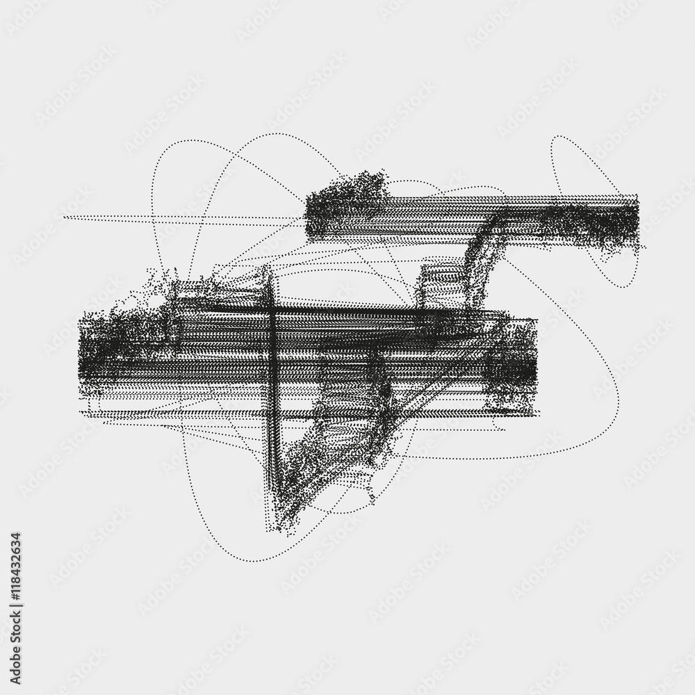 Abstract knotty structure made by shuffled round particles. Swarm of ...