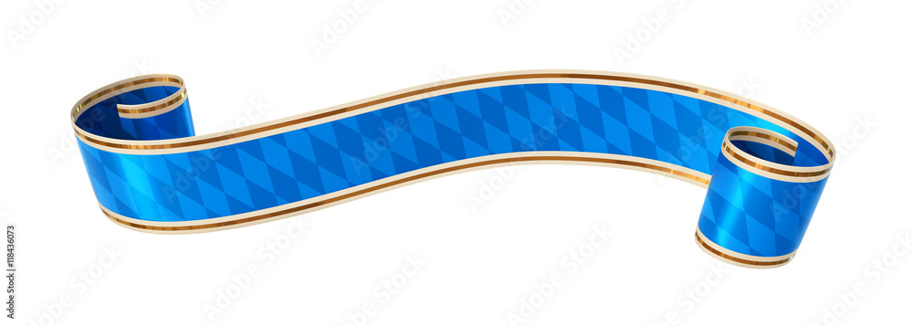 Curled blue ribbon banner with diamond pattern and gold border Stock ...