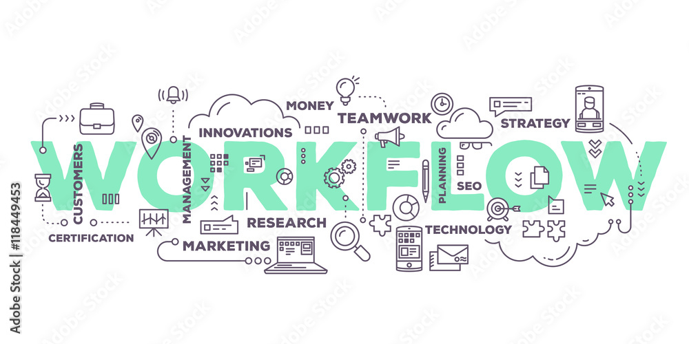 Vector creative illustration of workflow word lettering typograp Stock ...