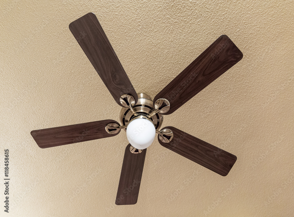 Wooden ceiling fan with light Stock Photo | Adobe Stock